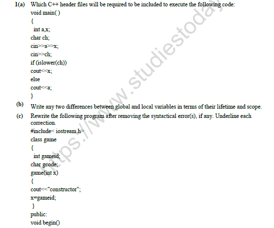 CBSE Class 12 Computer Science Question Paper 2022 Set A Solved